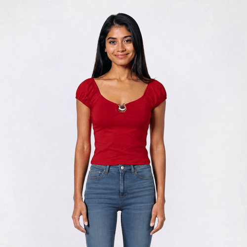 Click here for Juniors Derek Heart Fitted V-Neck Puff Sleeve Top... prices